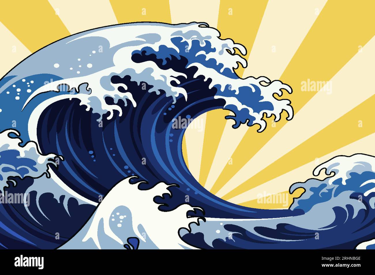 A vibrant vector cartoon illustration featuring a Japanese-style great ...