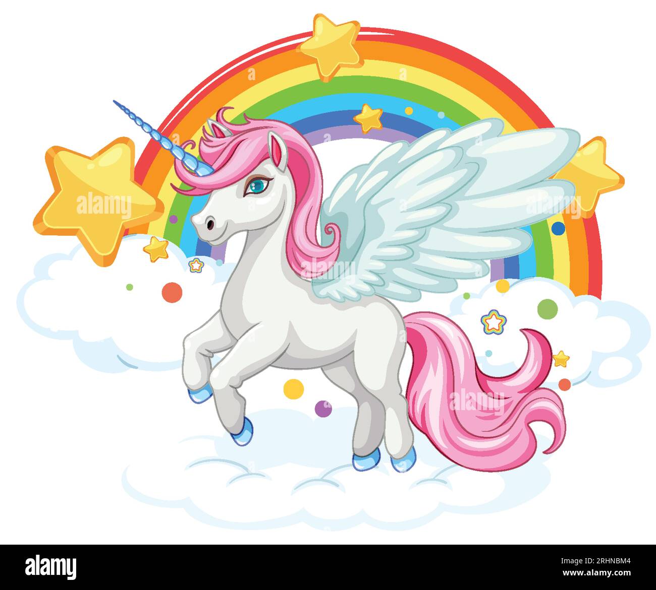 Colorful cartoon illustration of a unicorn flying in the sky Stock ...