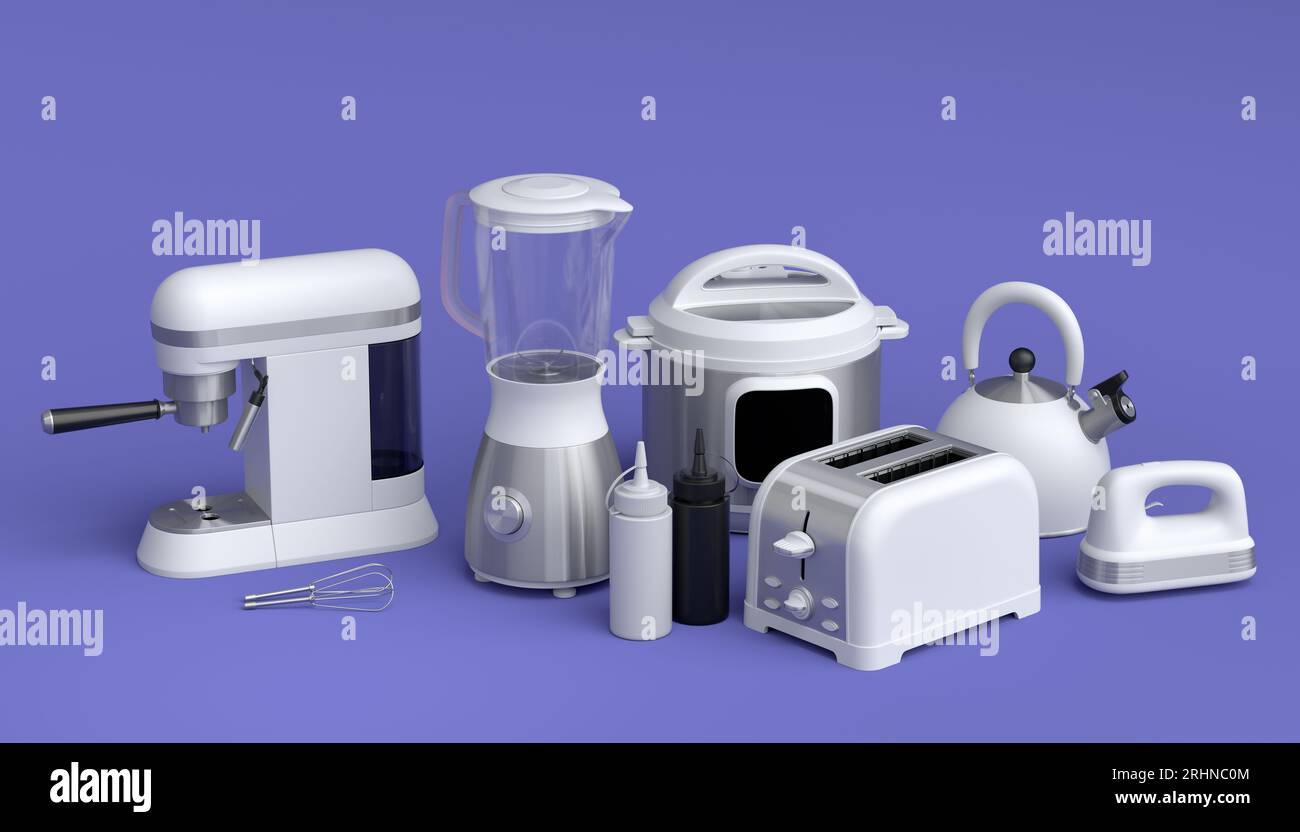 Espresso coffee machine, hand mixer, kettle and toaster for preparing ...