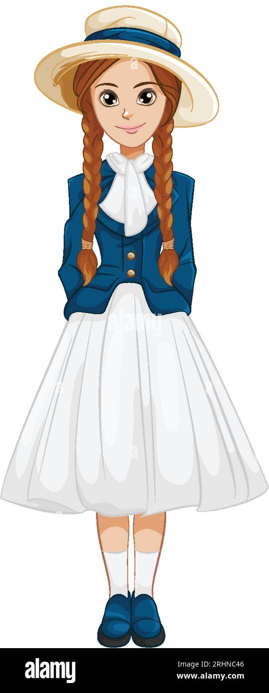 A beautiful woman wearing a classic vintage outfit in a vector cartoon ...