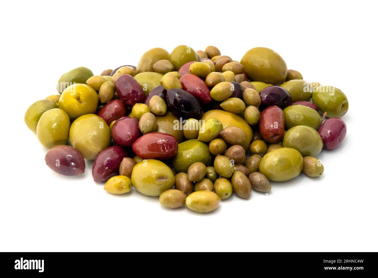 Mixed greek olives on a white background Stock Photo - Alamy