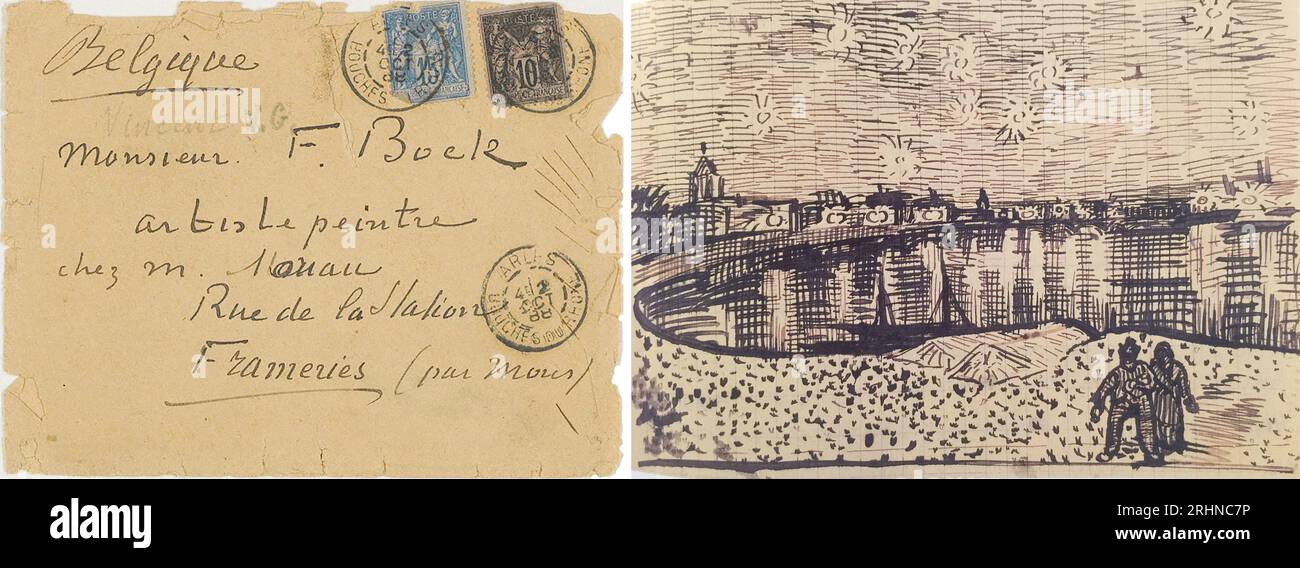 Envelope and sketch of a starry night over the Rhône, from a letter to ...