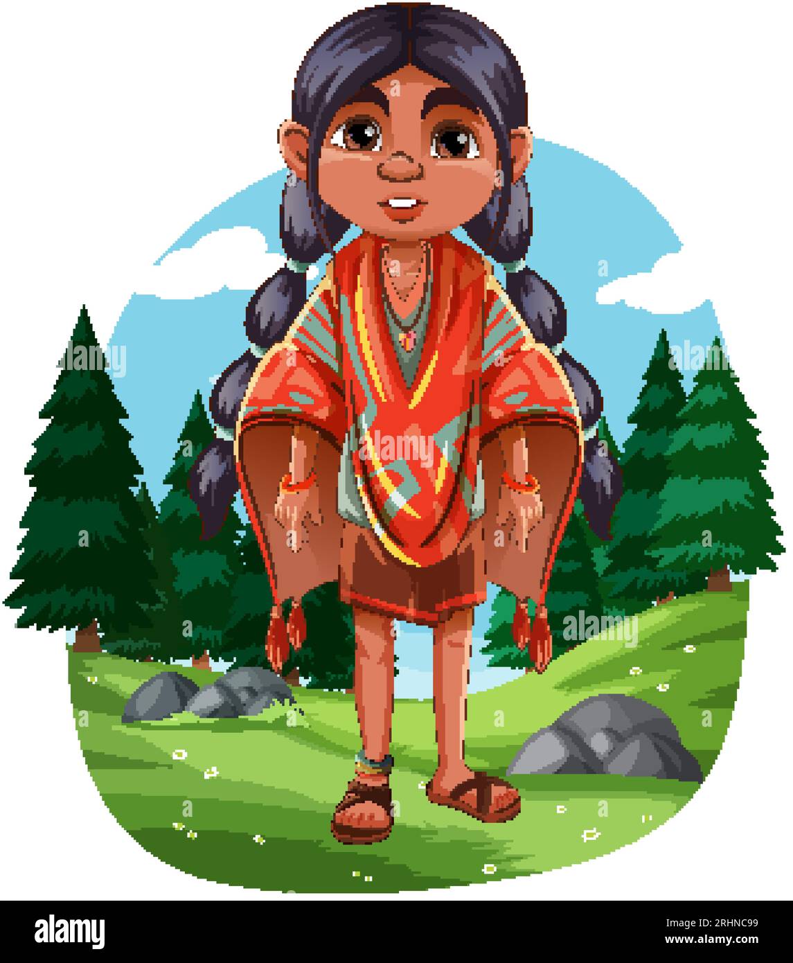 A vector cartoon illustration of a girl wearing a traditional ...