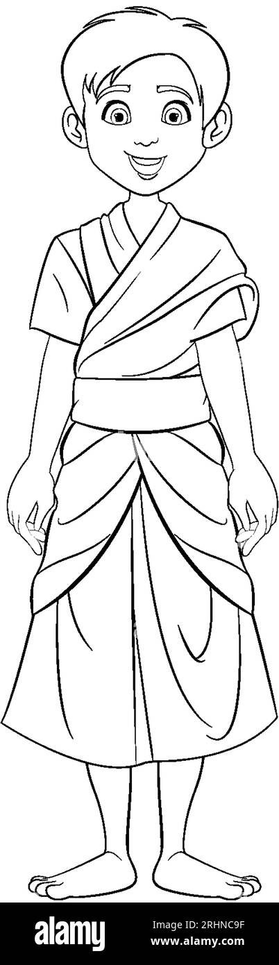 Vector cartoon illustration of Asian men in traditional outfits Stock ...