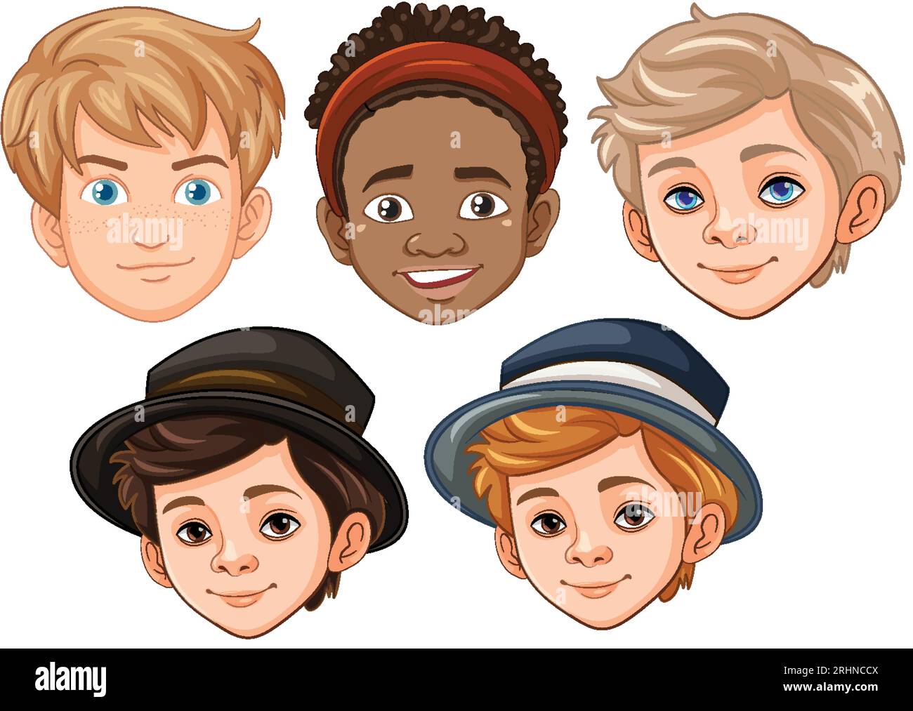 A vector cartoon illustration of a young man with different race faces ...