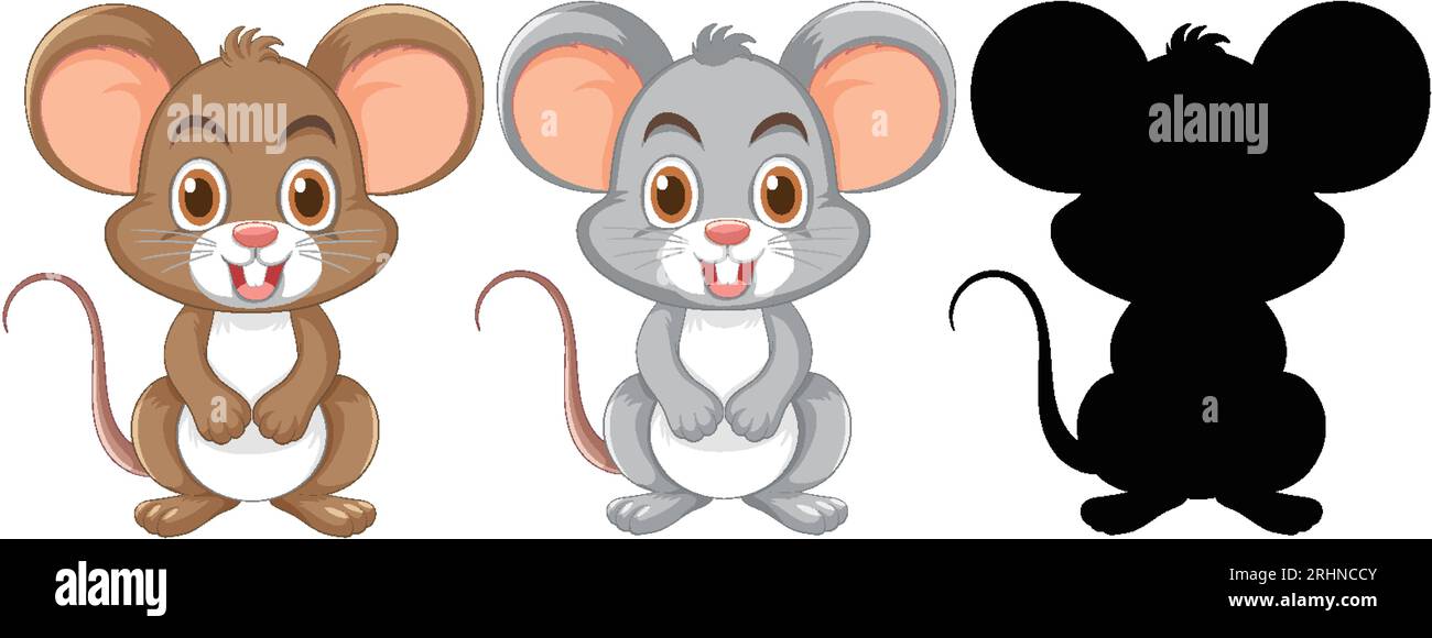 A set of adorable rat cartoon characters in vector illustration style ...