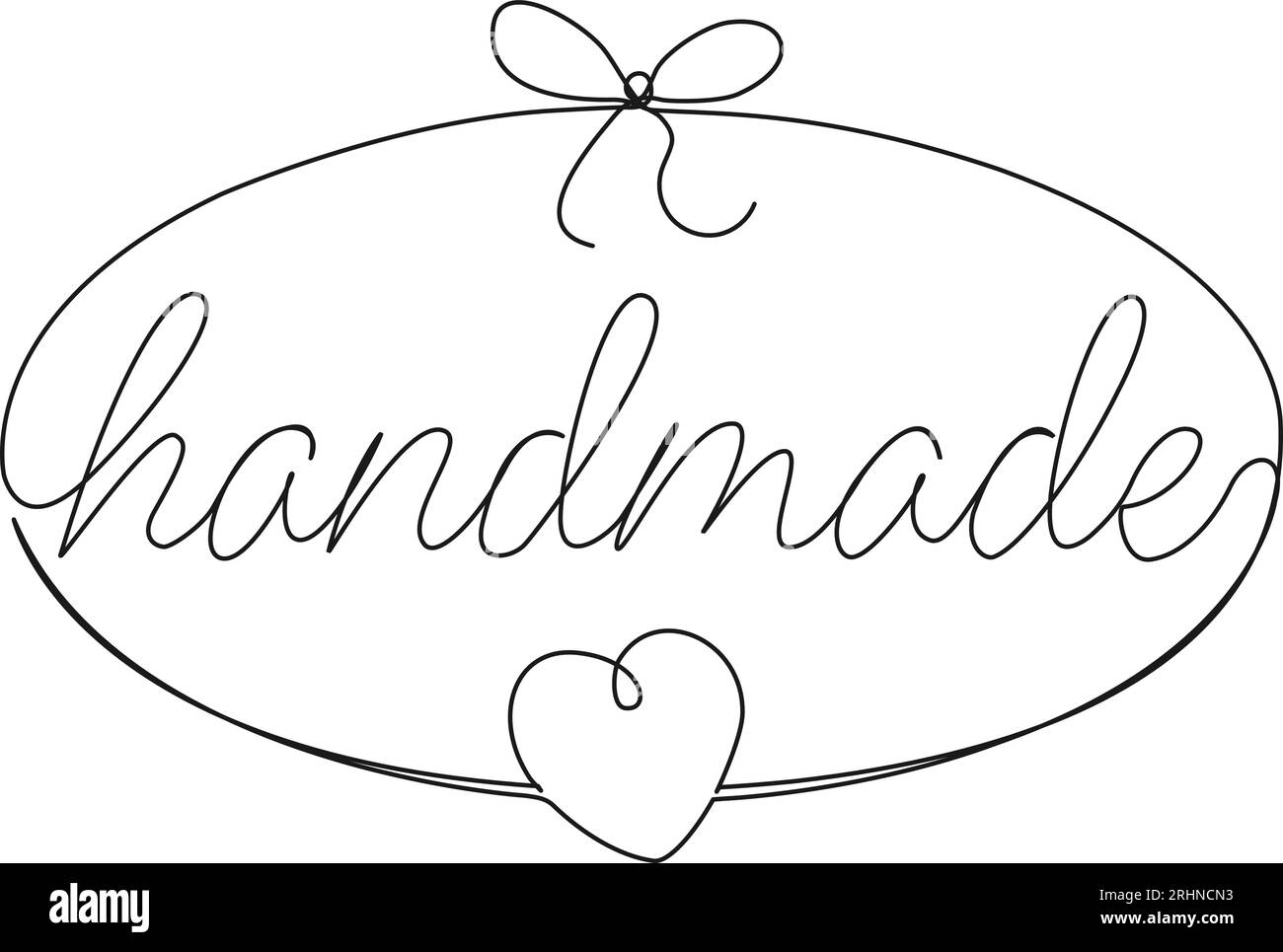 continuous single line drawing of word HANDMADE with heart and bow knot ...
