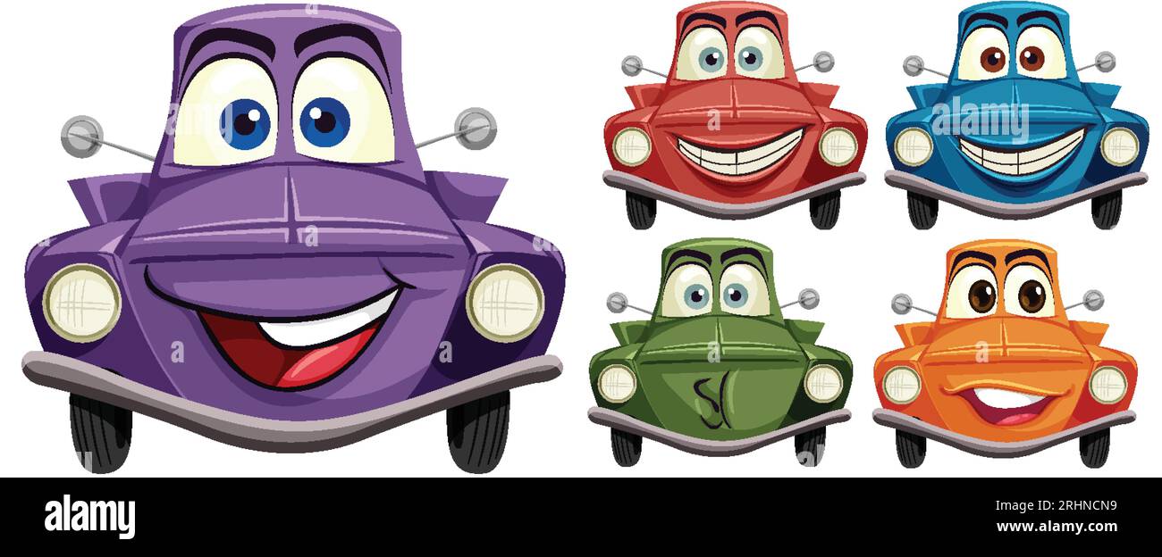 A cheerful cartoon car depicted in various vibrant colors Stock Vector ...