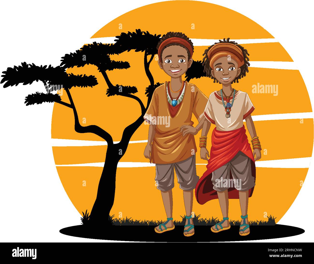 Vector cartoon illustration of an African couple in traditional dress ...