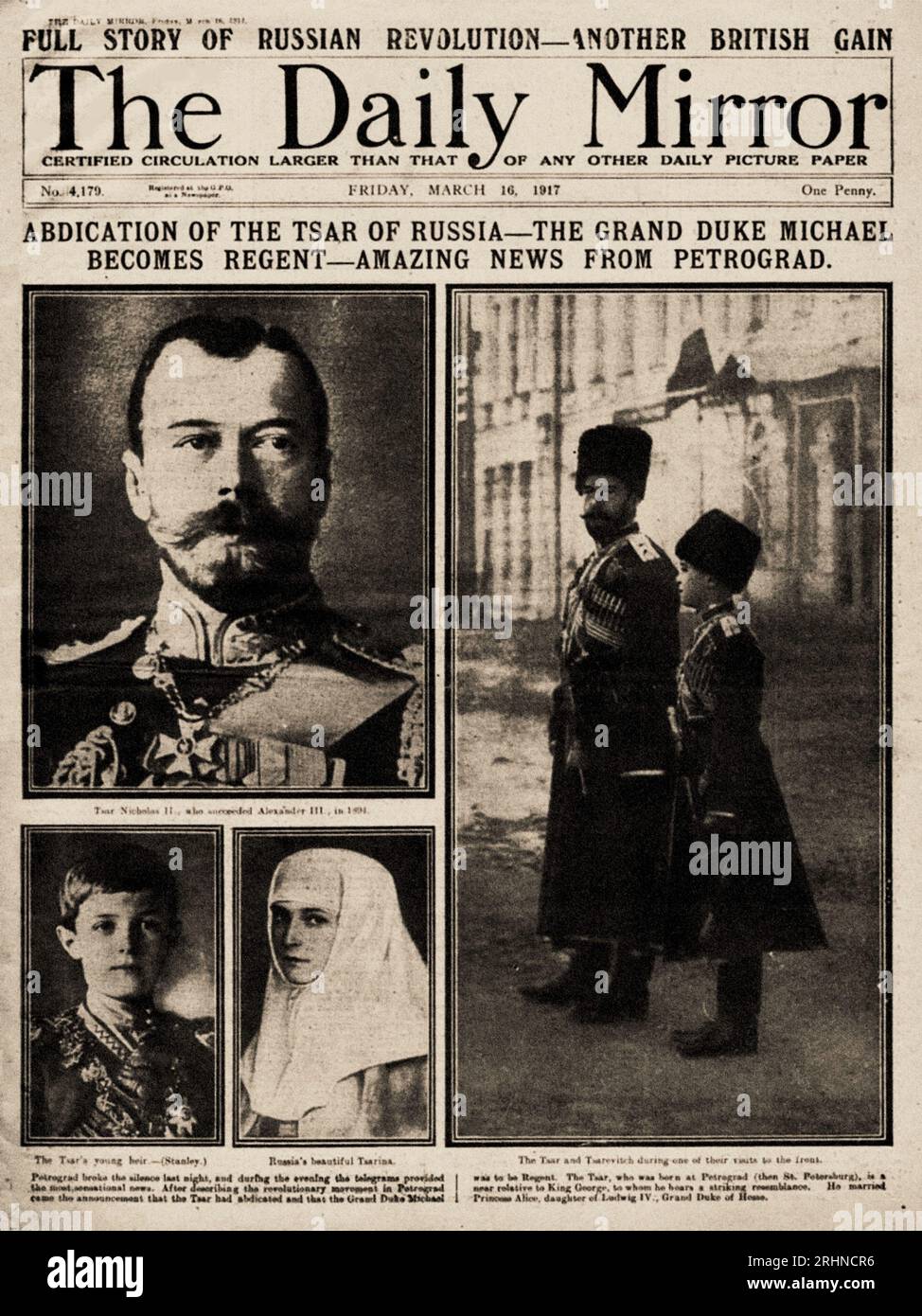 The Daily Mirror Front Page from March 16th, 1917: Abdication of the ...