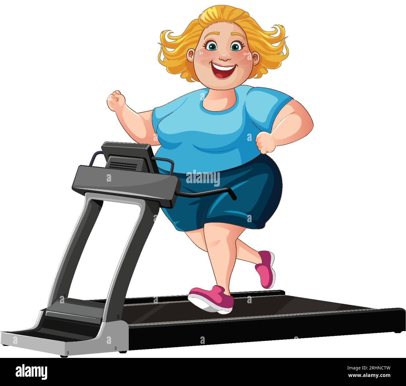 An overweight middle-age woman running on a treadmill Stock Vector ...