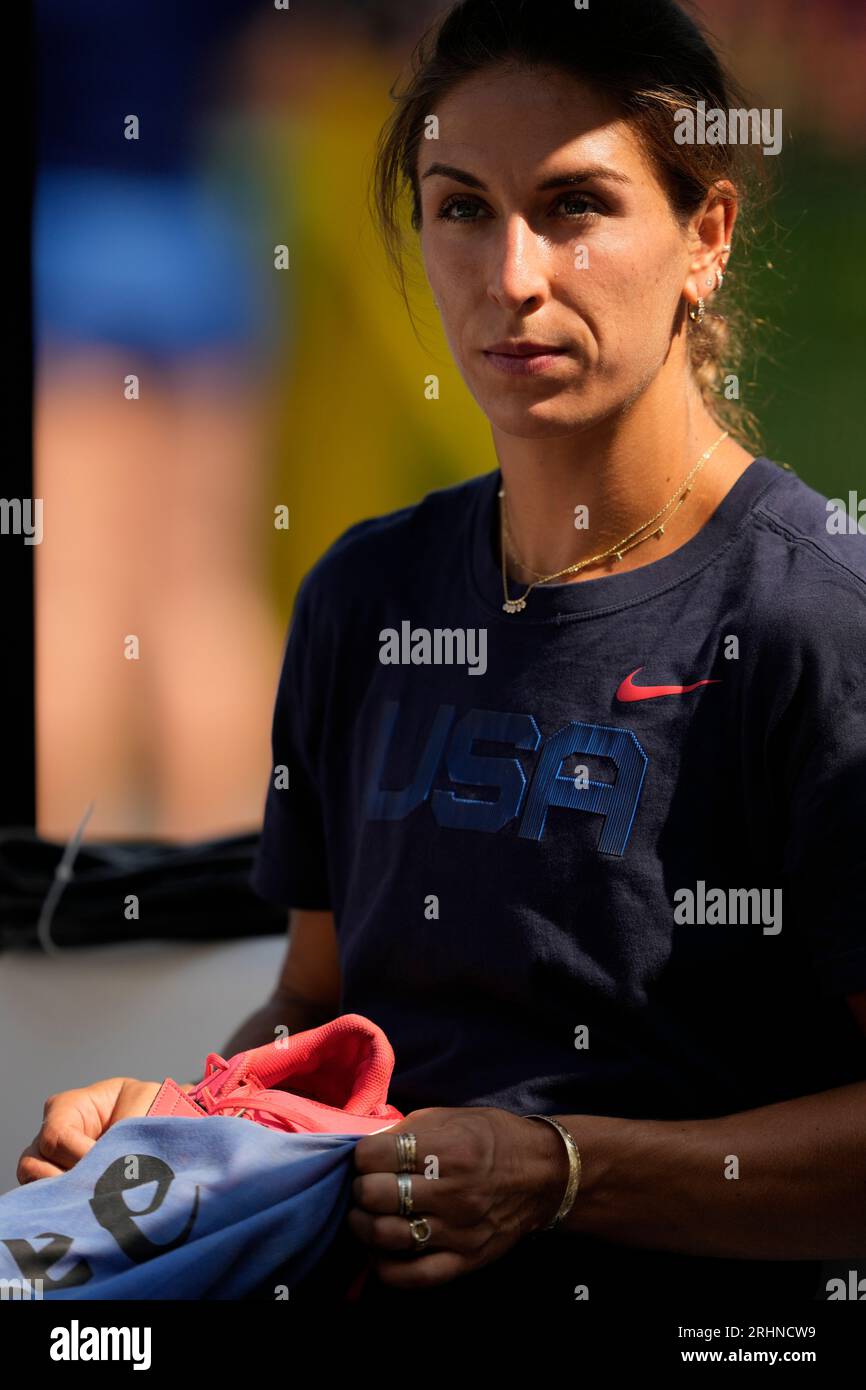Valarie Allman, of the United States, packs up her shoes at the ...