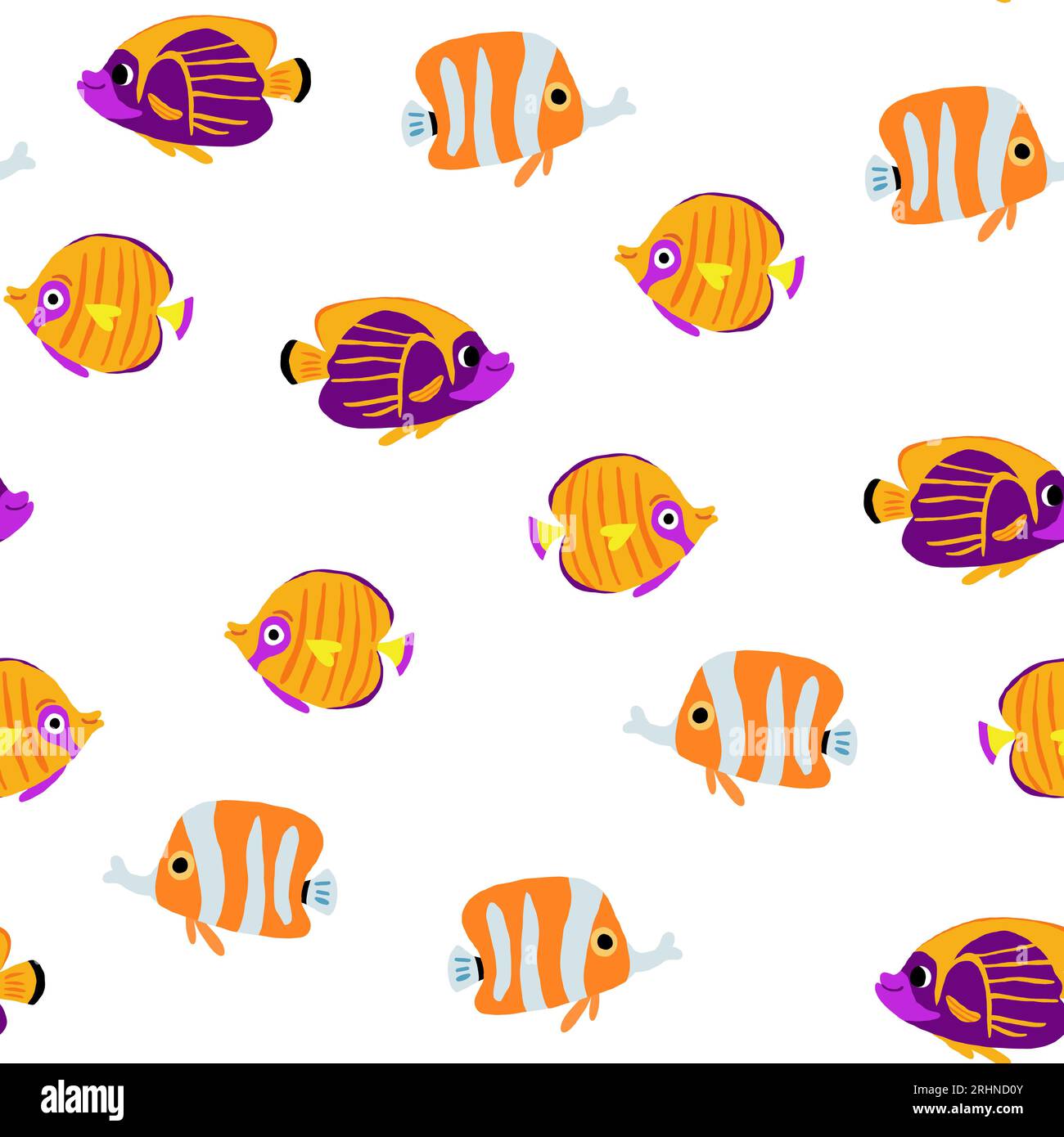 Vector seamless pattern with beautiful exotic fish, coral reafs fish ...