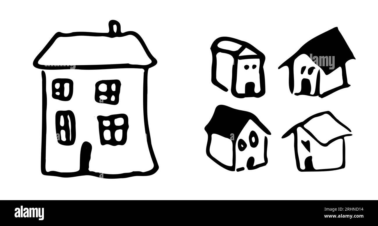 Whimsy hand drawn house vector motif for rural residential clipart ...