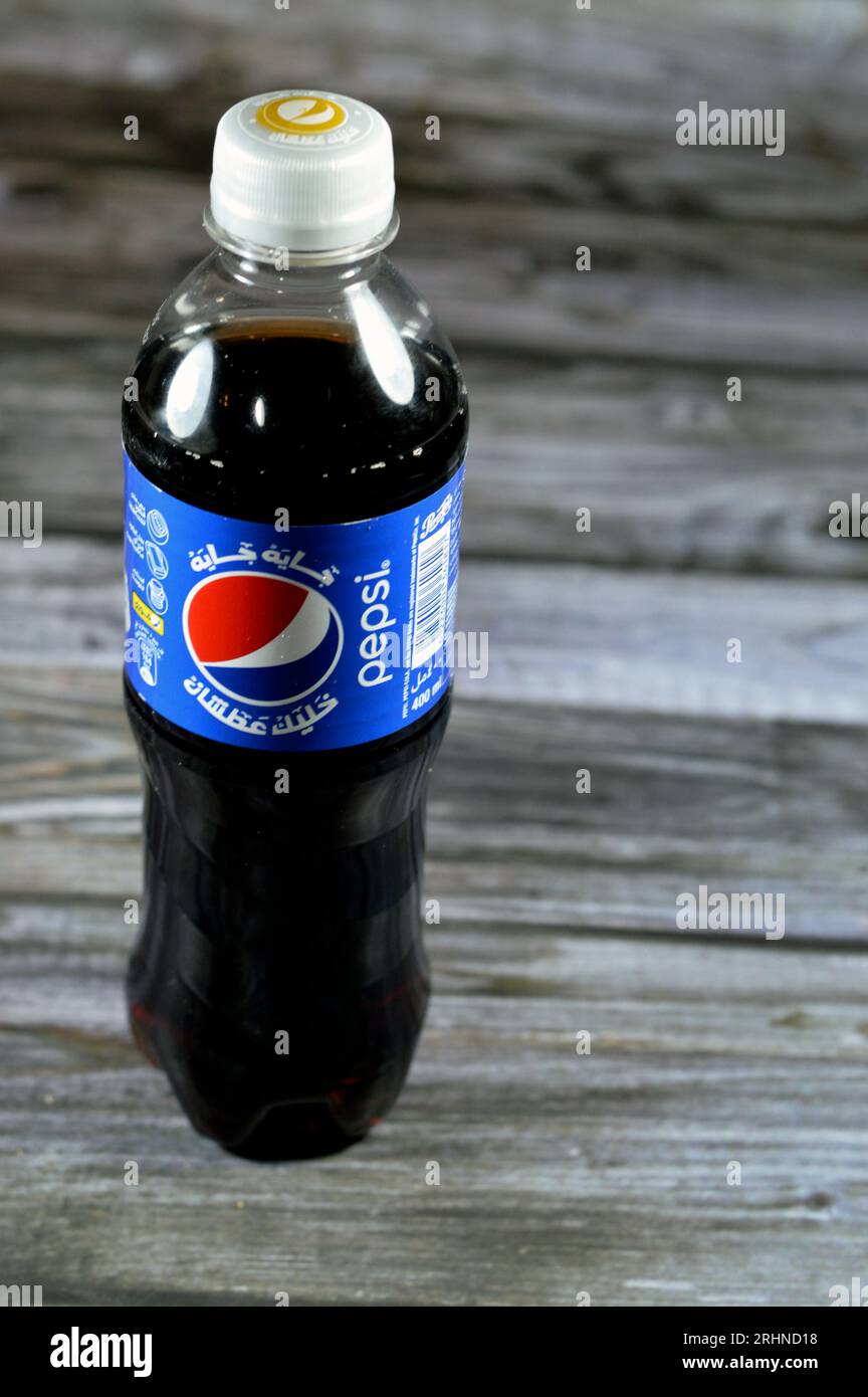 Cairo, Egypt, July 29 2023: Pepsi, a Cola flavor plastic bottle, a ...