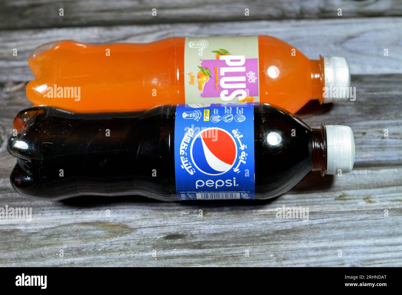 Cairo, Egypt, July 29 2023: Pepsi, a Cola flavor plastic bottle, a ...