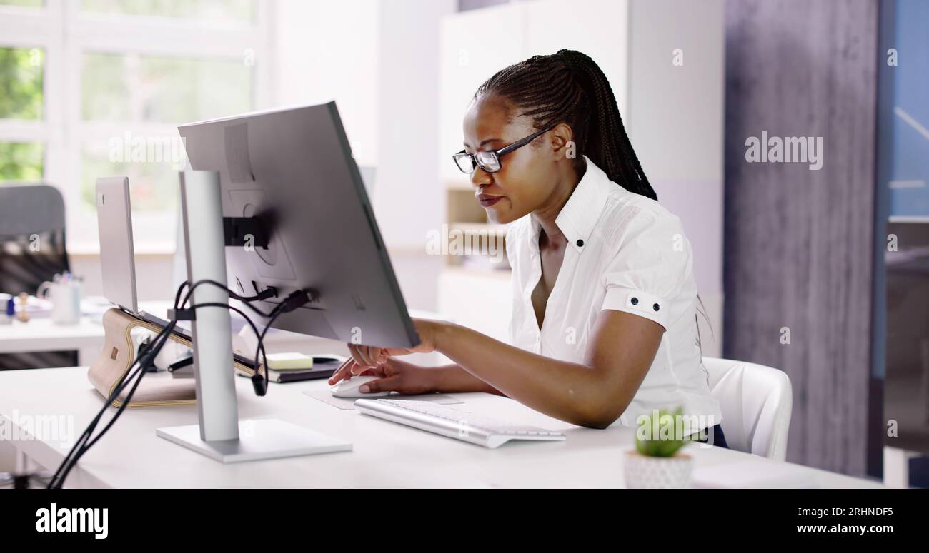 African American Business Data Analyst Woman Using Computer Stock Photo ...