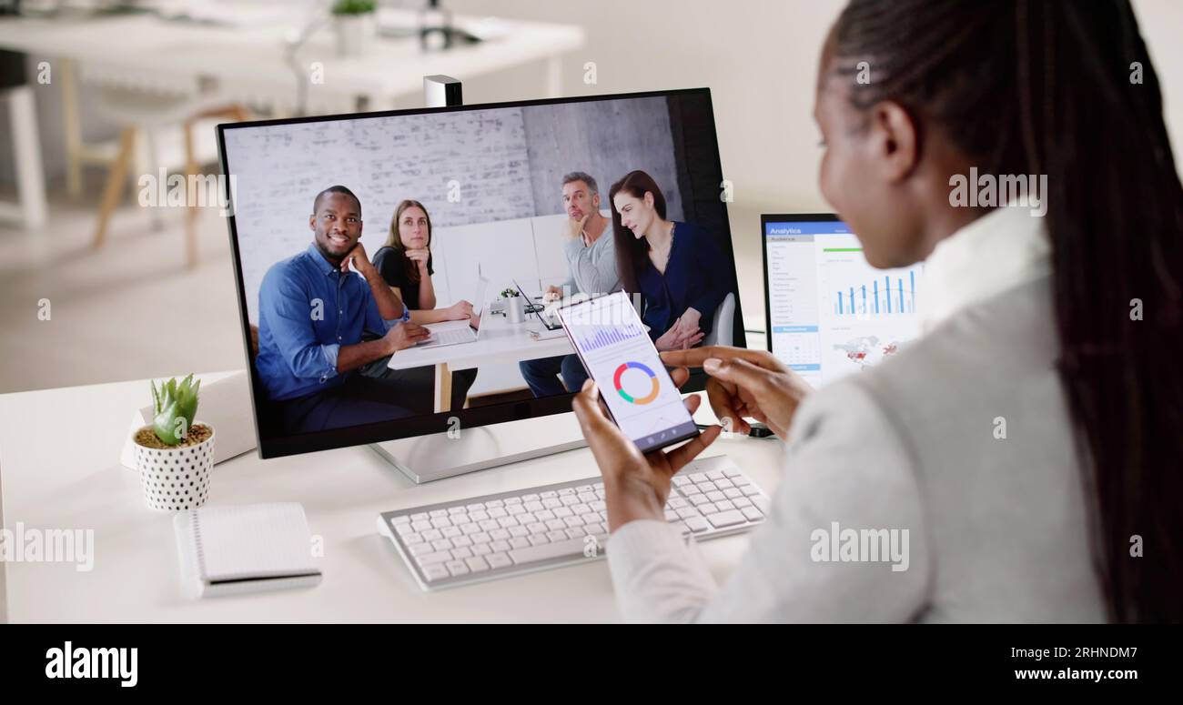Watching Video Conference Business Webinar On Computer Stock Photo - Alamy