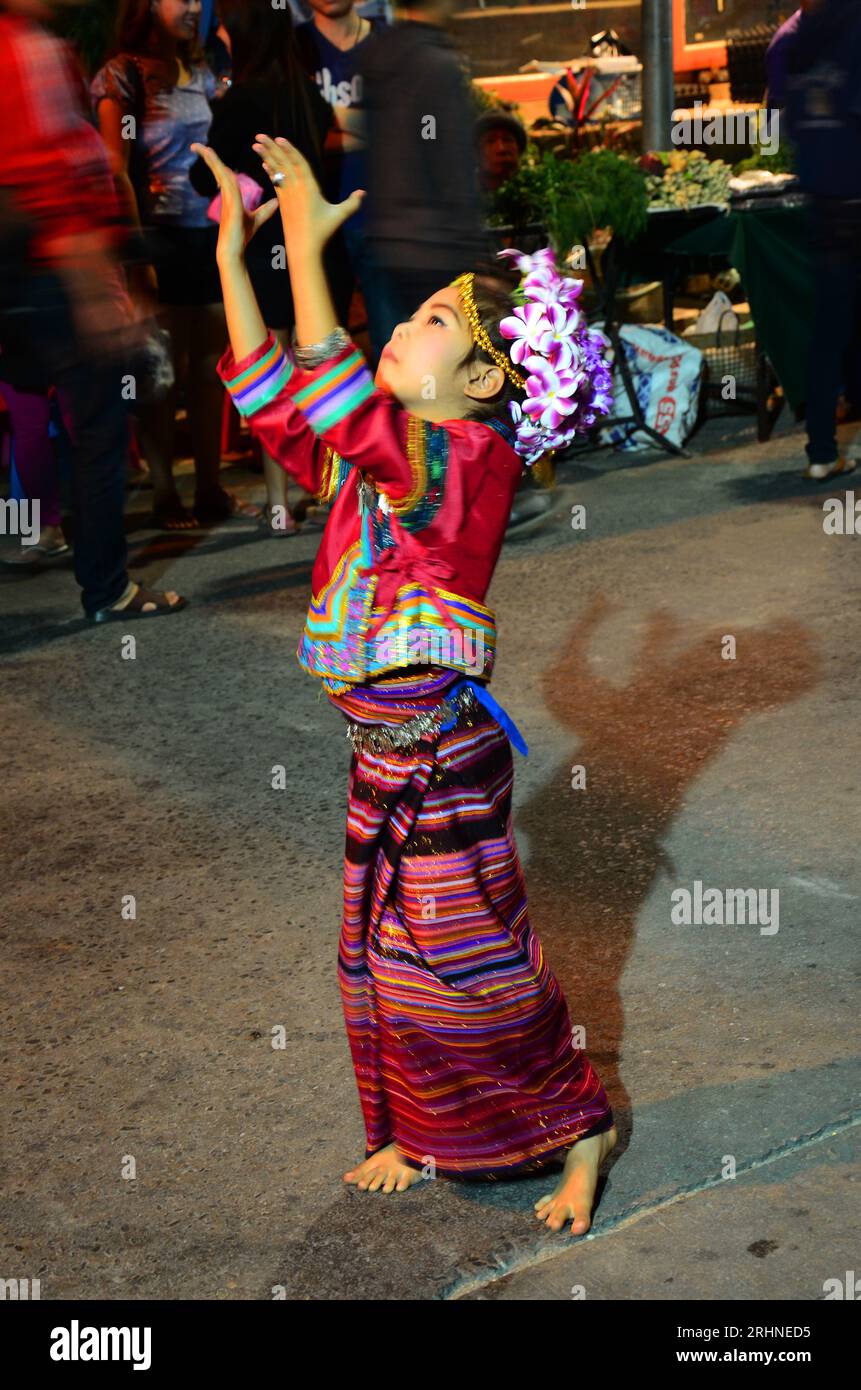 Thai children people group band show traditional dancing culture of ...