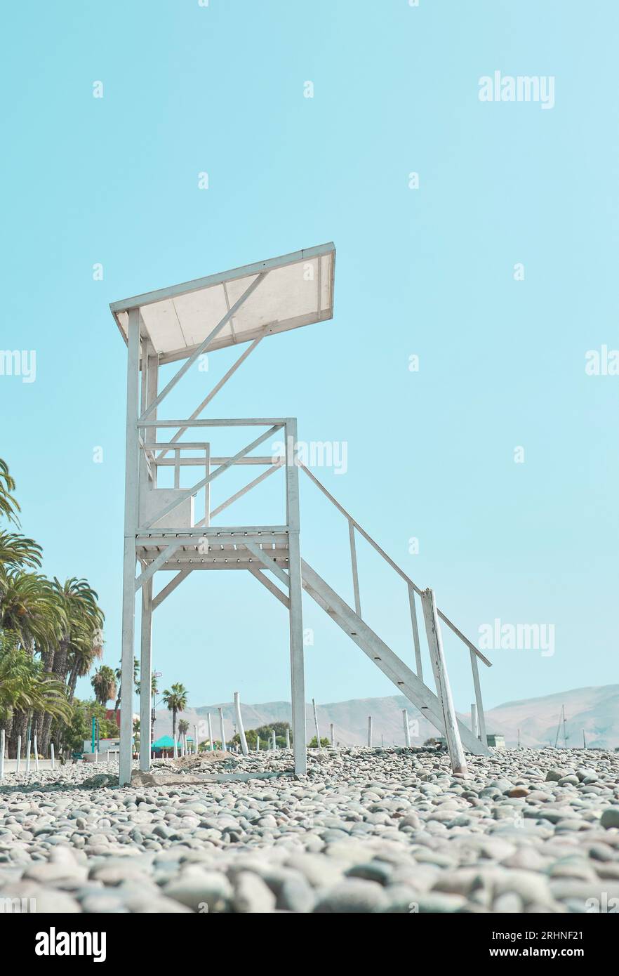 Beach guard tower minimal with a Rescue. A wooden observation post at ...