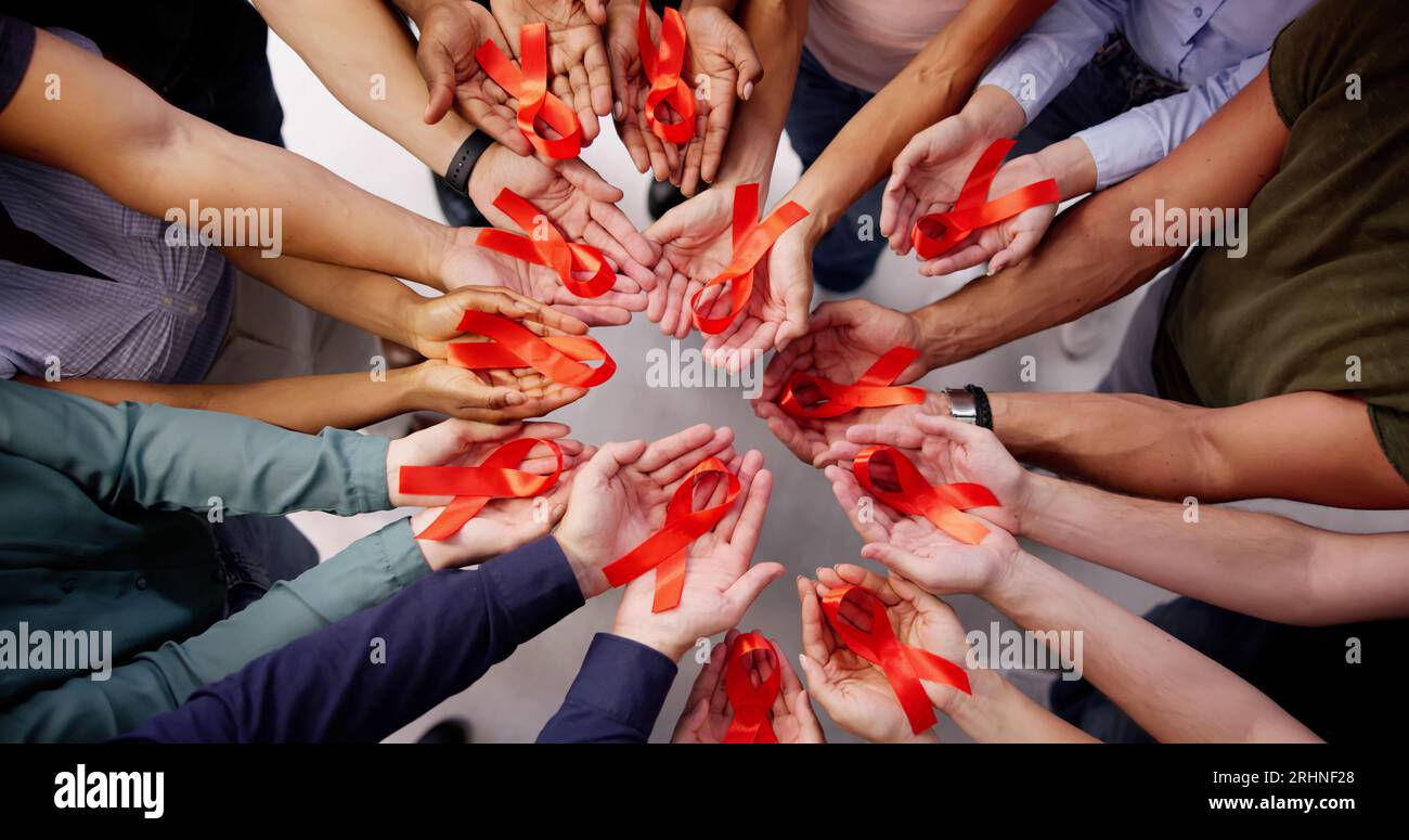 HIV AIDS Patient Treatment Charity Support And Red Awareness Ribbon ...
