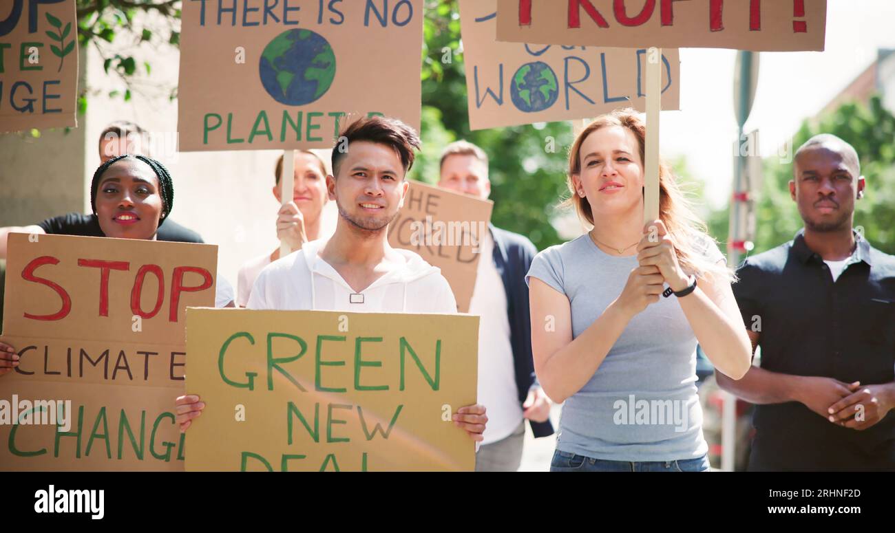 Earth Environment Activism. People With Green Change Banners Stock ...