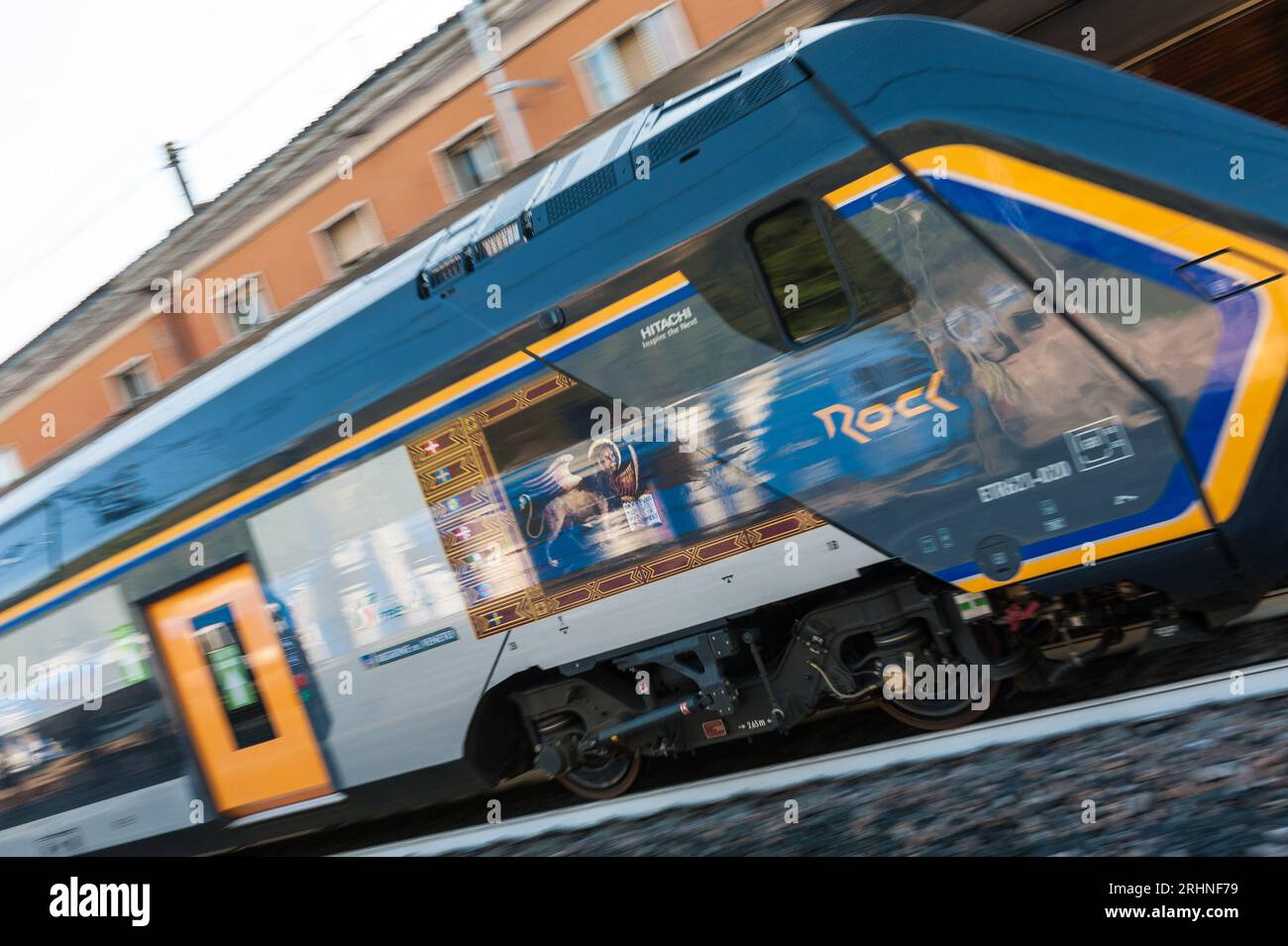 Hitachi Caravaggio Rock regional train public transport of Trenitalia in Monselice railway ...