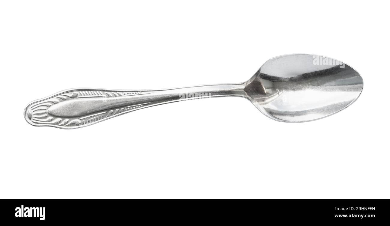 top view of steel coffee spoon cutout on white background Stock Photo ...