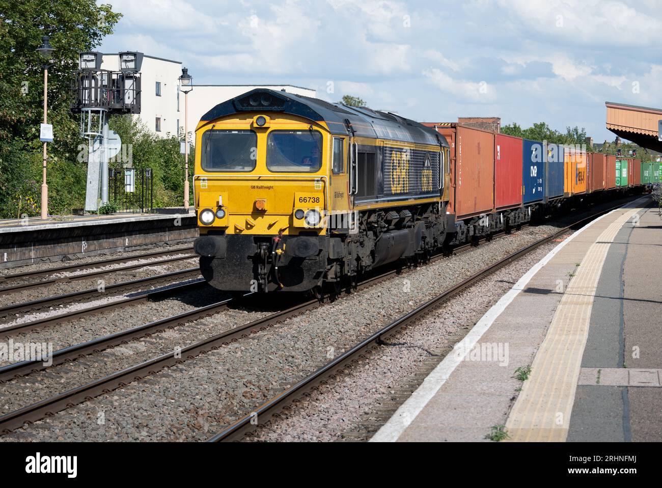 GBRf class 66 diesel locomotive No. 66738 "Huddersfield Town" pulling a ...