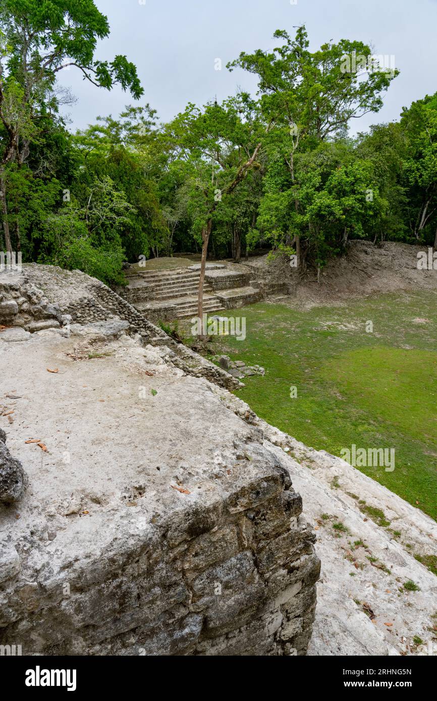 View of Structures B4 & B5 on Plaza B, from Pyramid B1 in the Mayan ...
