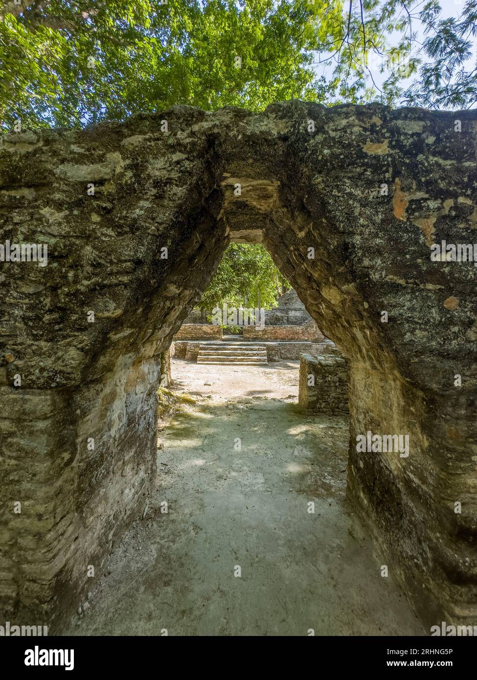 Corbel arch doorway into Plaza E, the royal residence in the Mayan ...