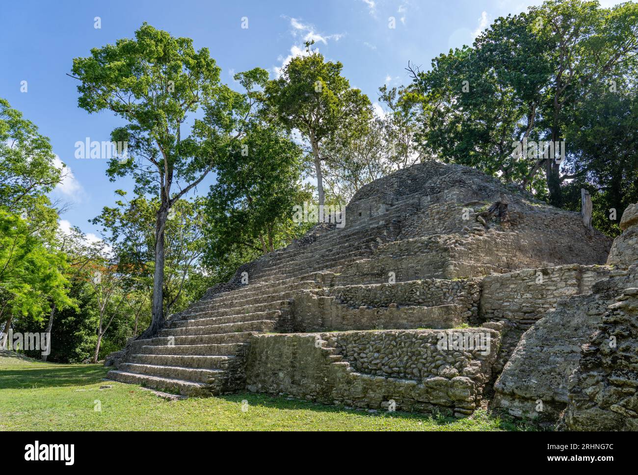 Pyramid or Structure B1 on Plaza B in the Mayan ruins in the Cahal Pech ...