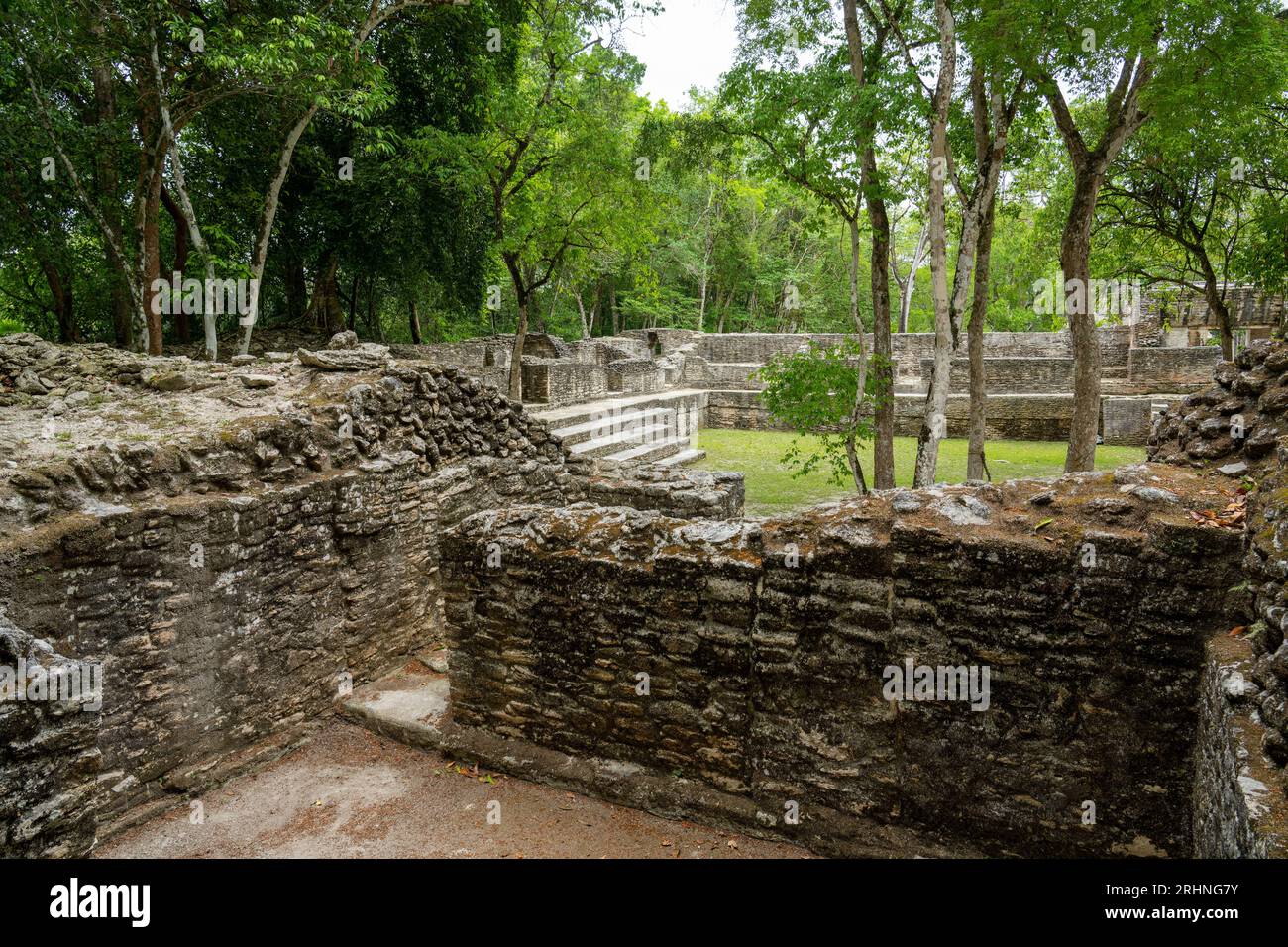 Structure A4 with Plaza A in the residential complex in the Mayan ruins ...