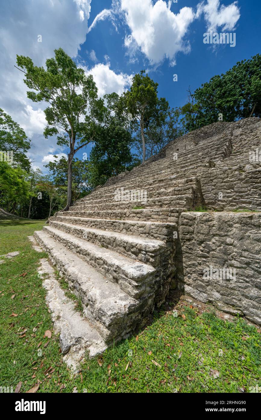 Steep stairs of Pyramid / Structure B1 on Plaza B in the Mayan ruins in ...