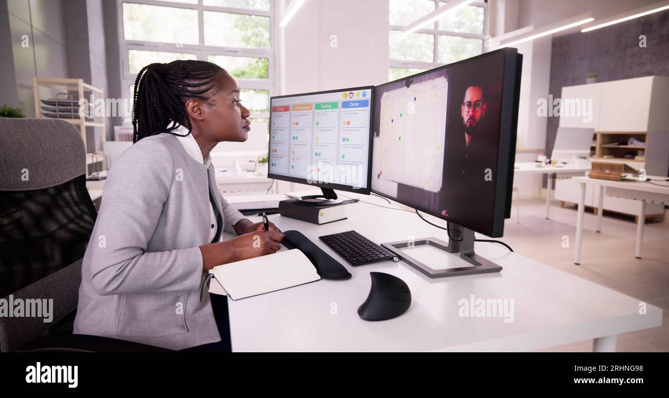 Online Virtual Video Conference Training On Desktop Computer Stock ...