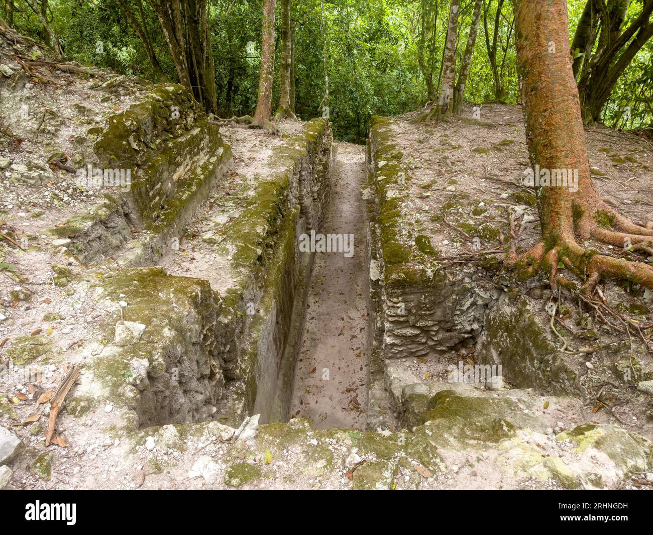 A passageway in the residential complex in the Mayan ruins in the Cahal ...