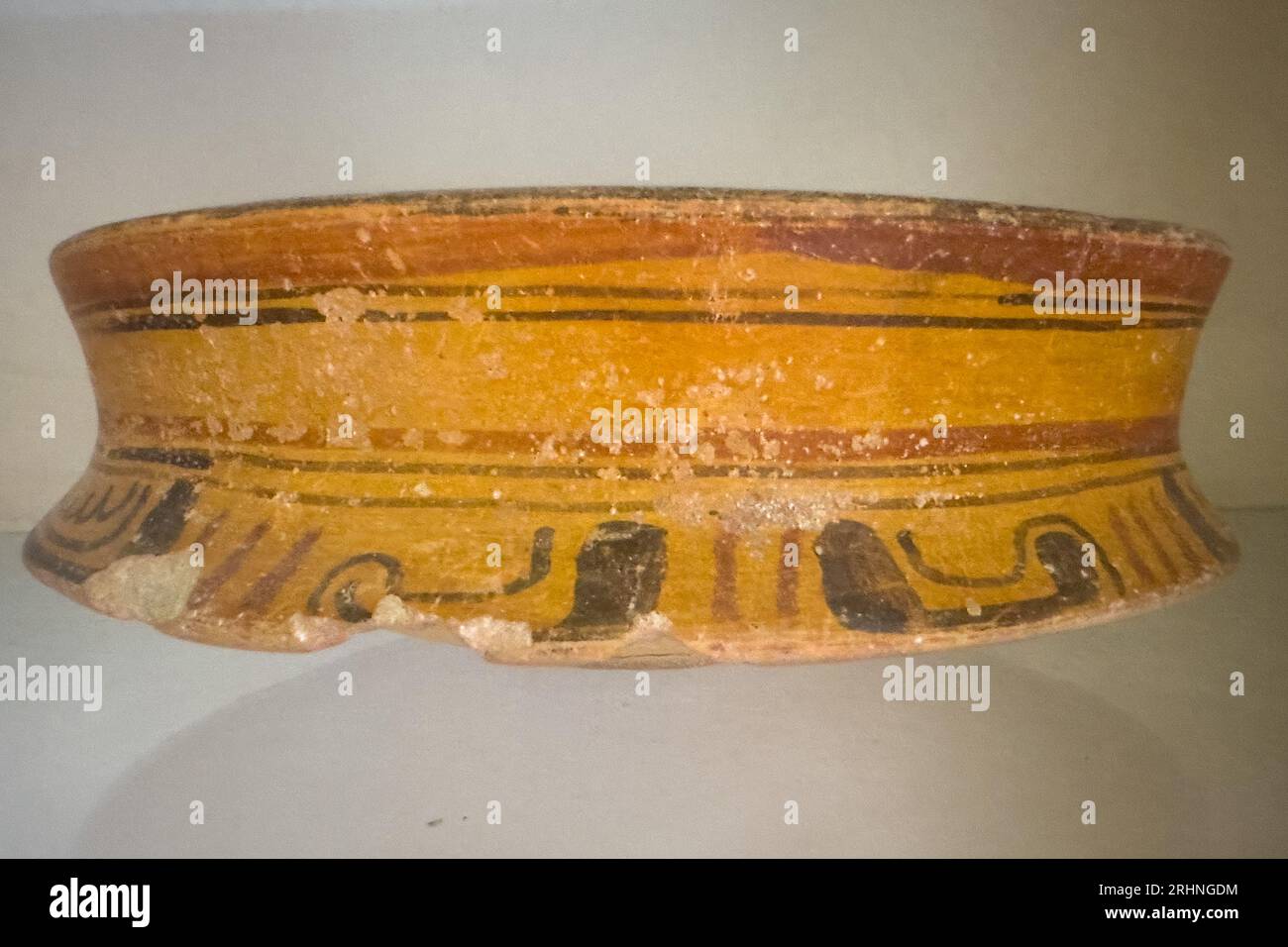 Frament of a Mayan ceramic pot in the visitors center museum in the ...