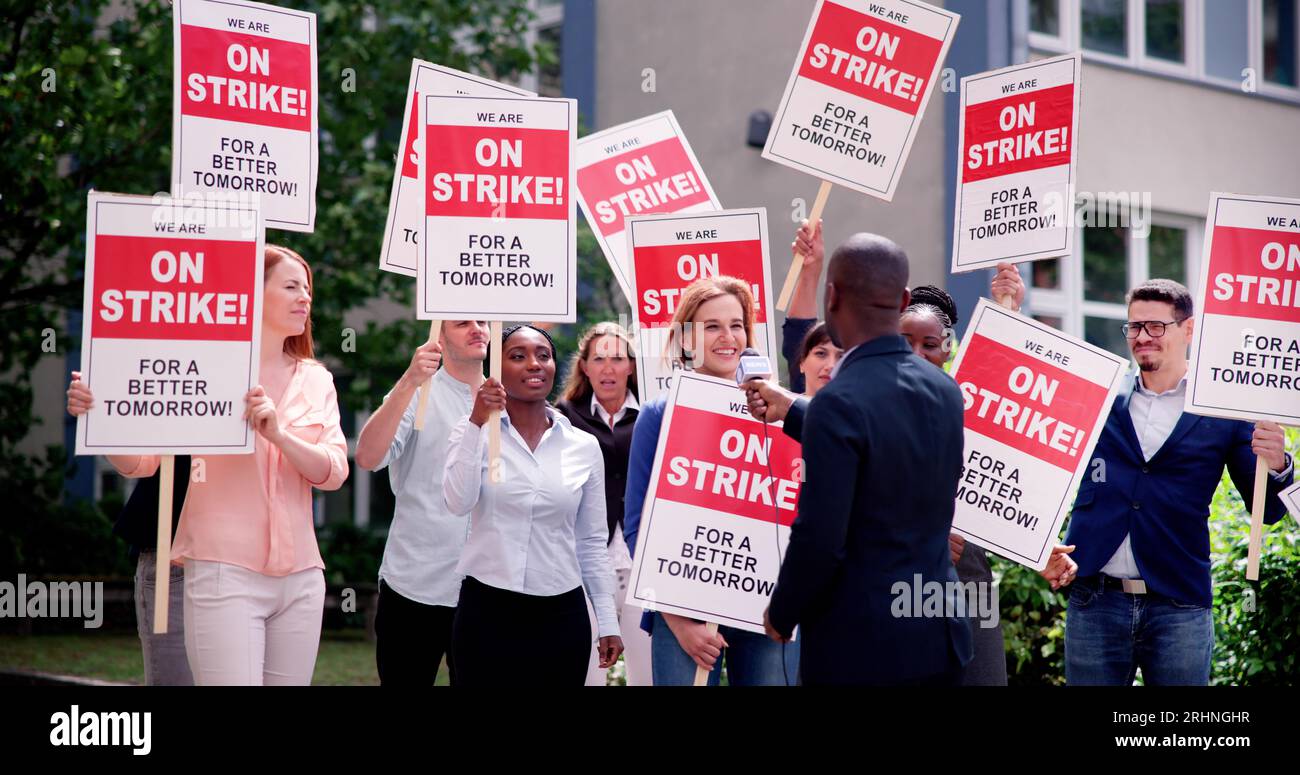 Workers Strike Demonstration In City. Labor Union March. Protest Rally ...