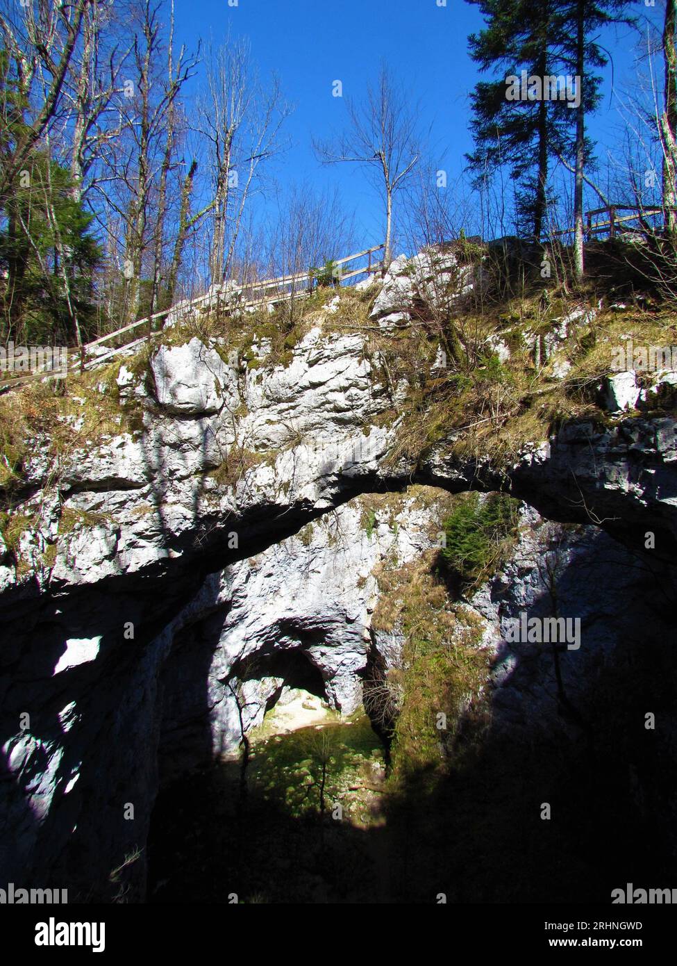 Natural karst rock formation little natural bridge in Rakov skocjan in ...
