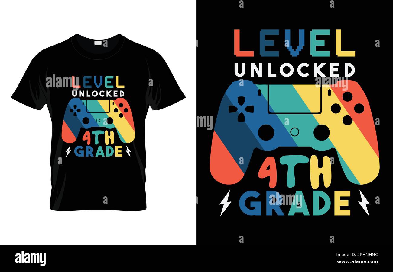 Level Unlocked 4th Grade Back to school typography t shirt design Stock ...