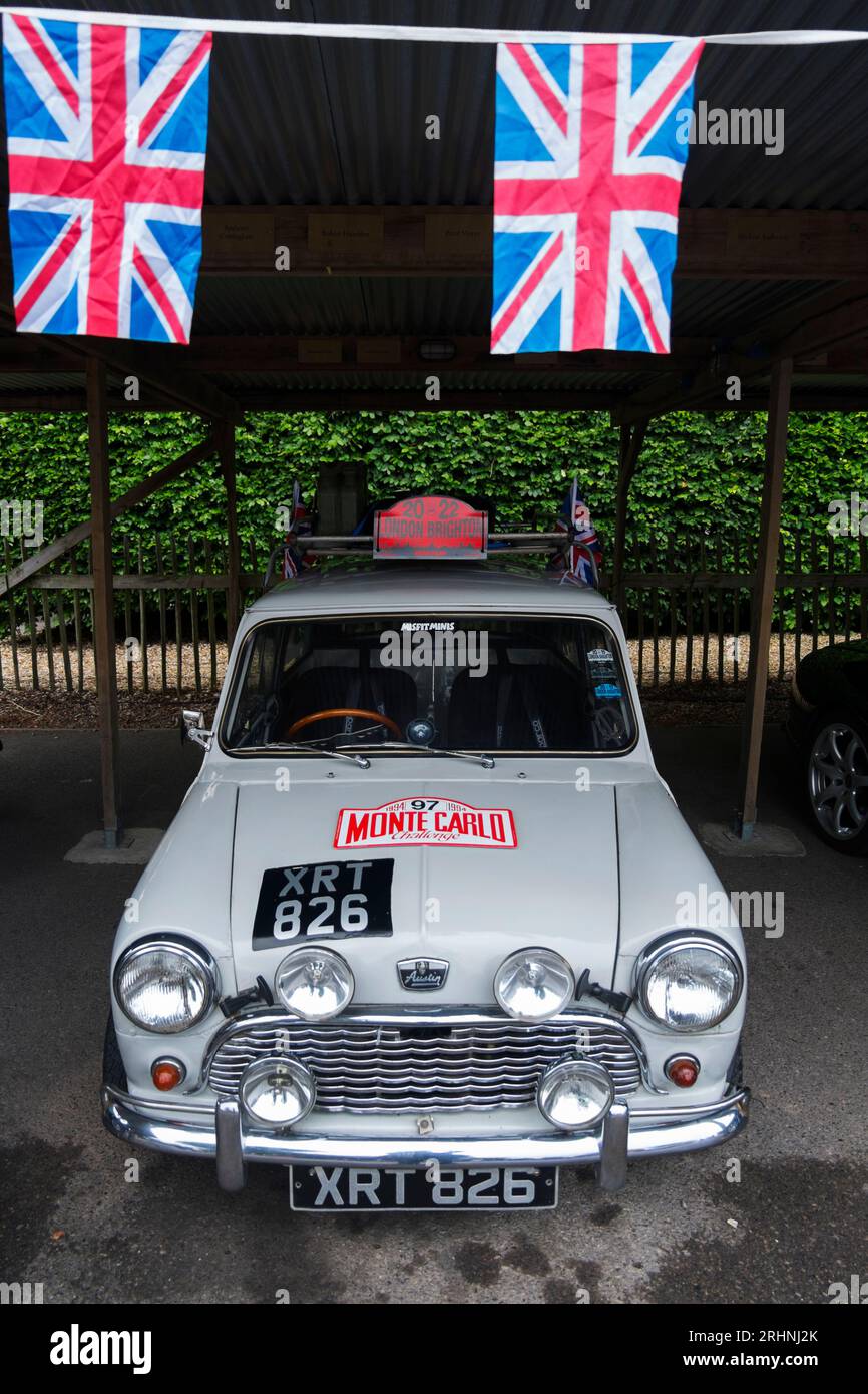Grey 1960 Austin Mini in rally set up at Rule Britannia Breakfast Club ...