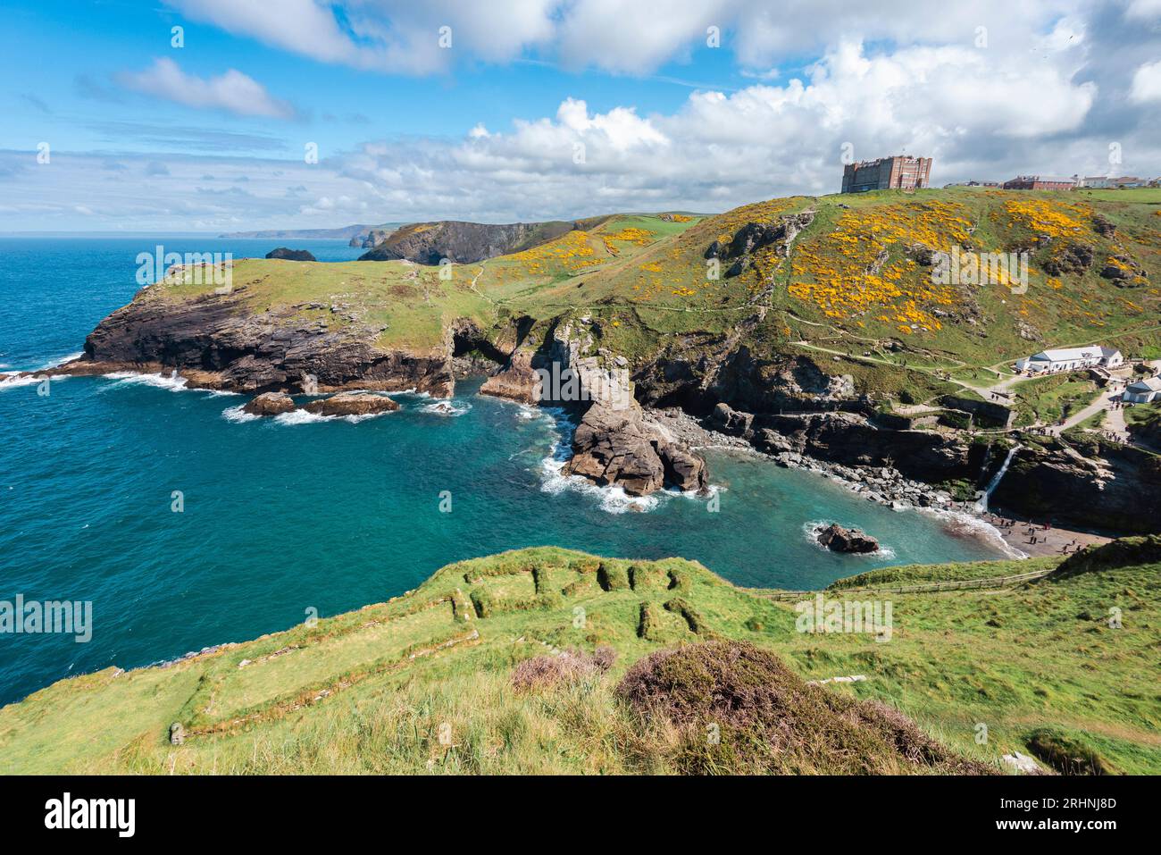 Views of the coastline and the King Arthur Hotel at Tintagel in ...