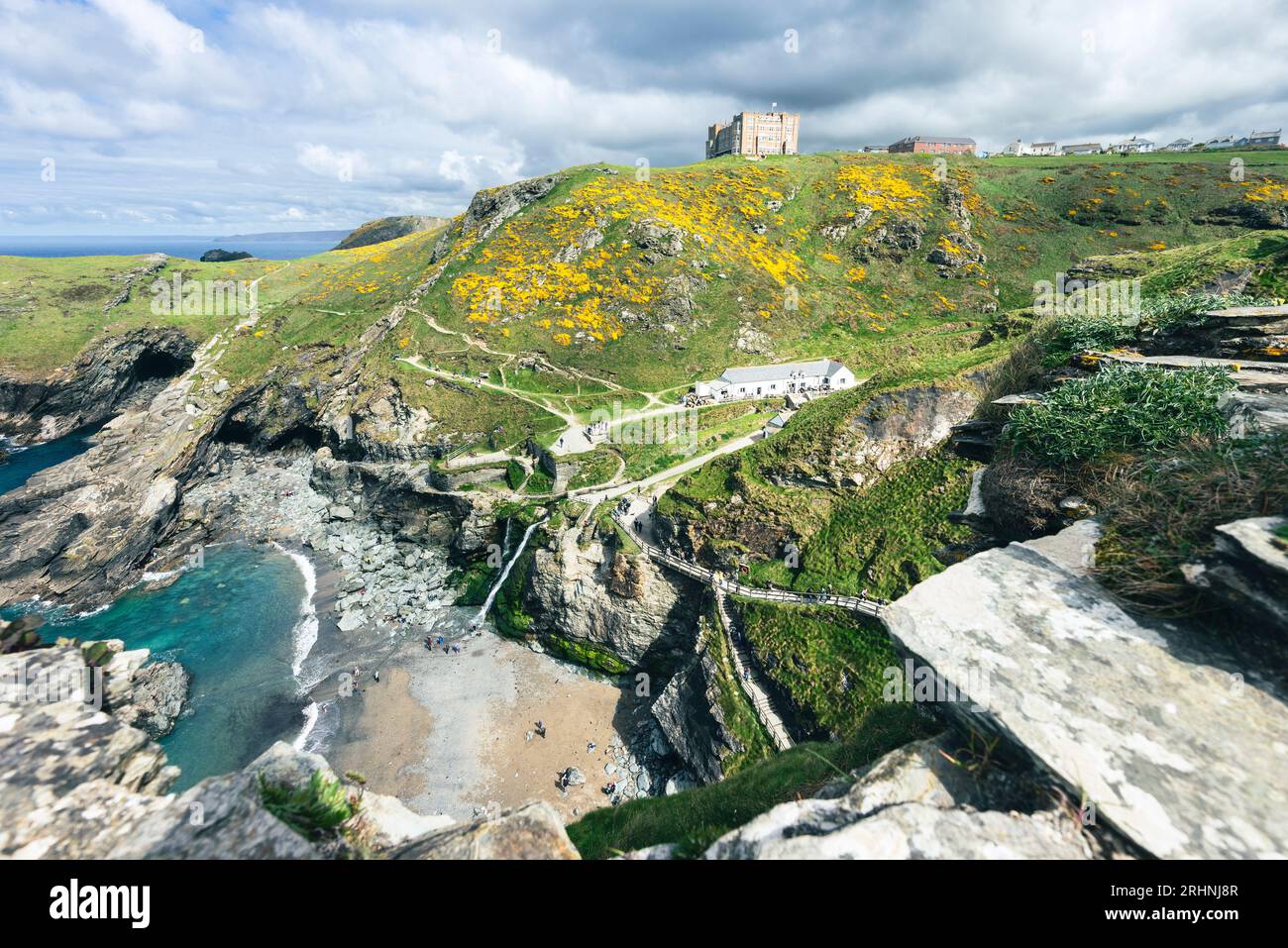 Views of the coastline and the King Arthur Hotel at Tintagel in ...