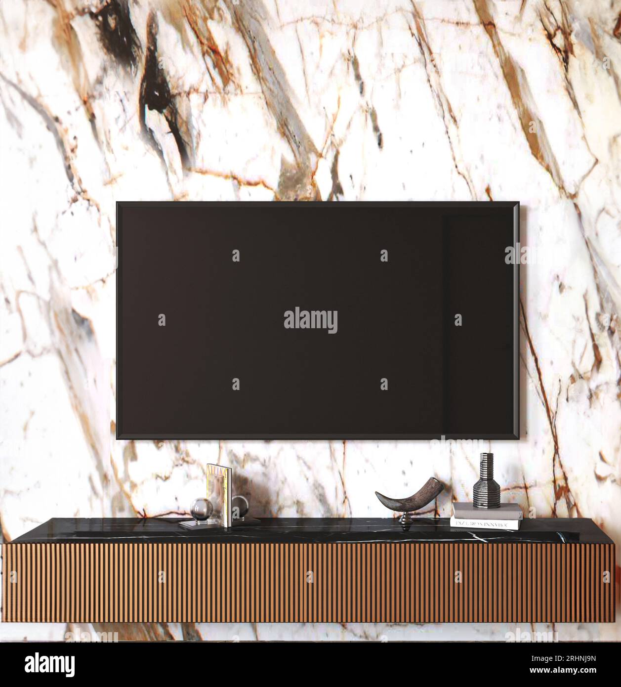 Classic expensive luxury light TV wall mock up with commode. Modern ...