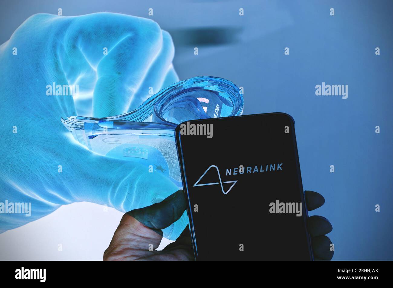August 15th 2023 , Florence, Italy . Person holding smartphone with ...