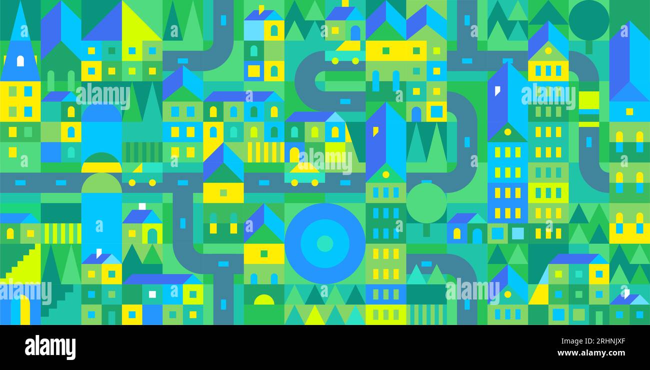 Trendy Seamless Abstract Cartoon Urban Vector Bauhaus Swiss Geometric ...