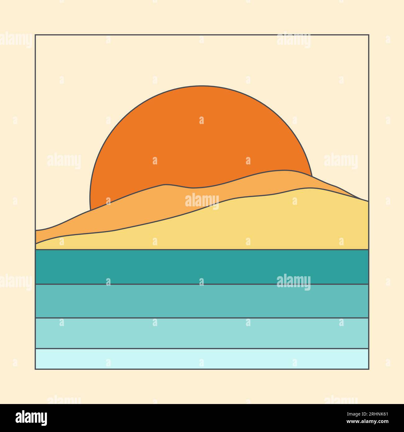 Ocean view minimalist background colorful illustration. Vector ...