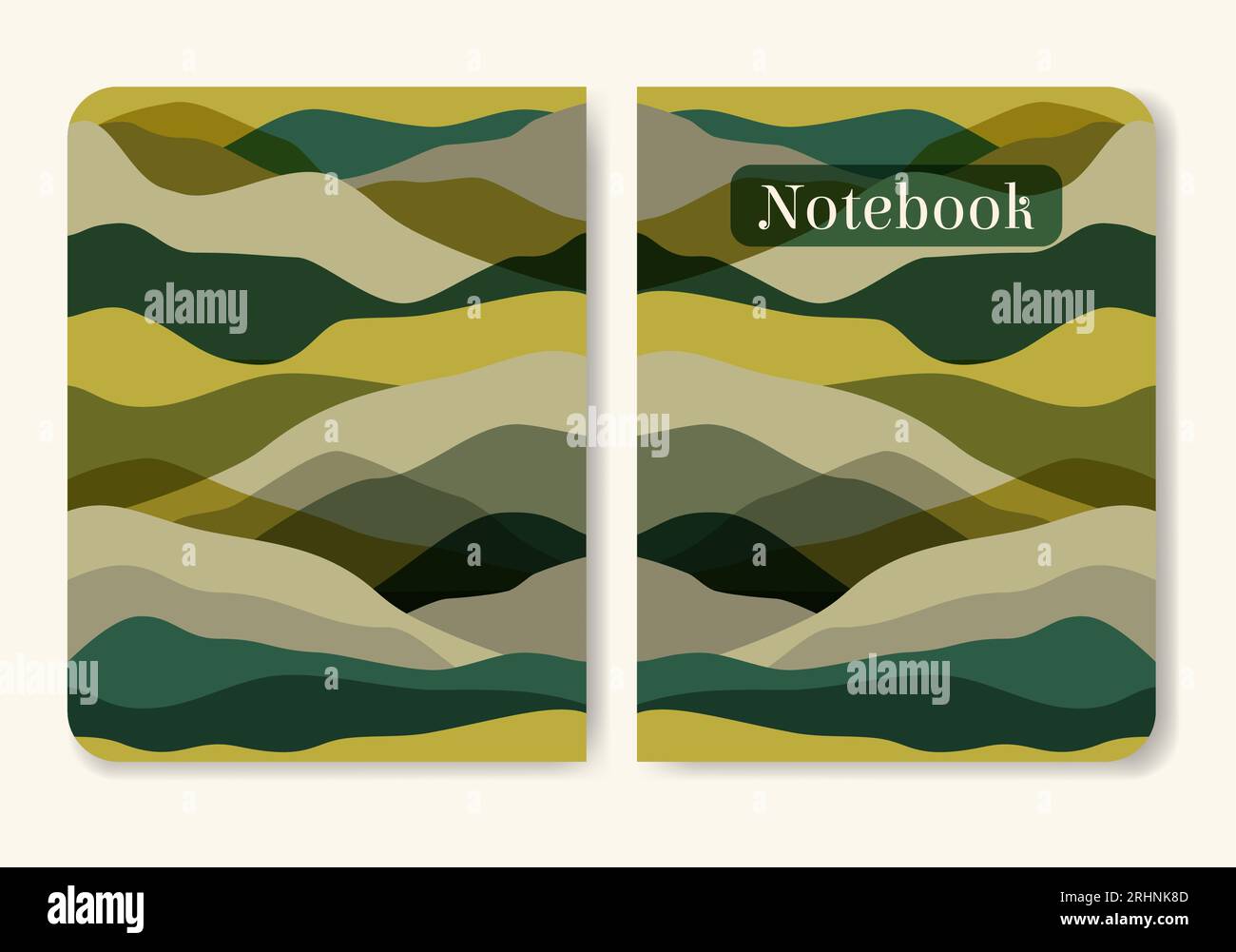 Colorful school notebook cover with mountains. Summer valley landscape ...