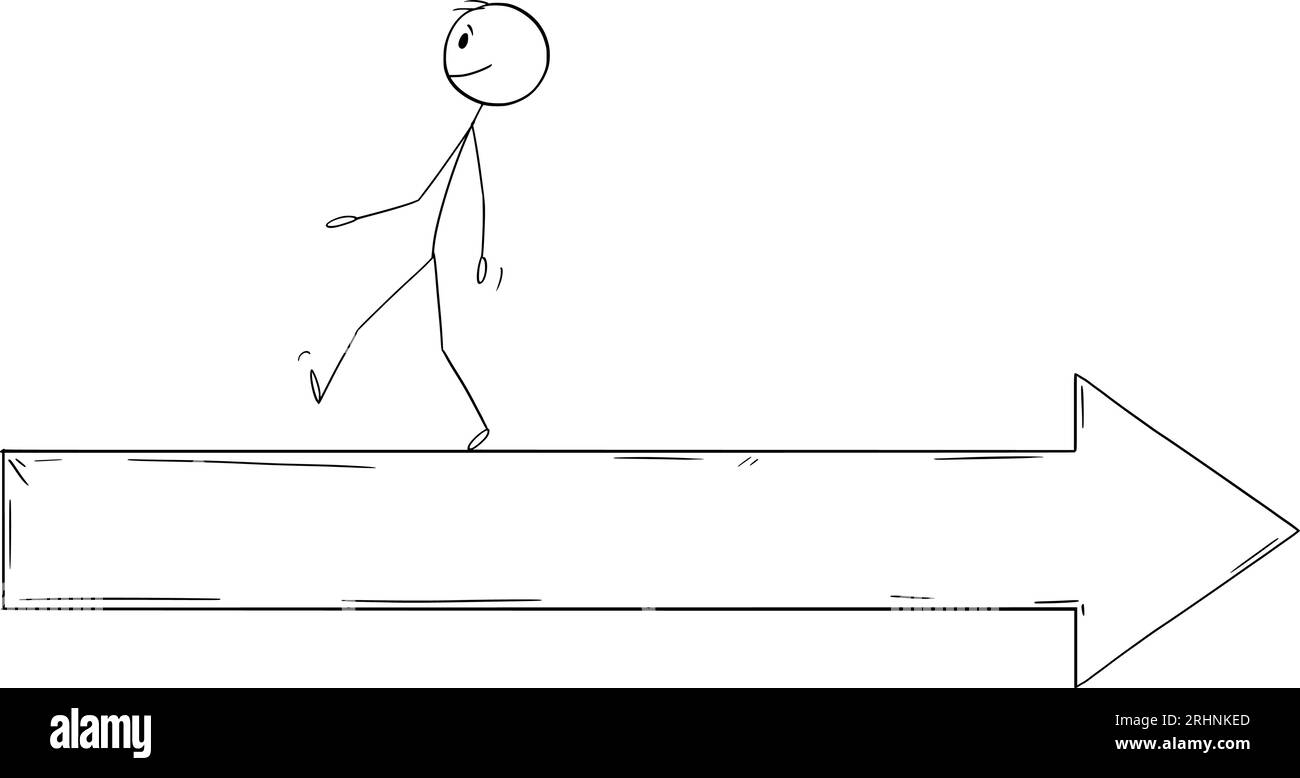 Person or Businessman Going Against Tide or Flow, Vector Cartoon Stick ...