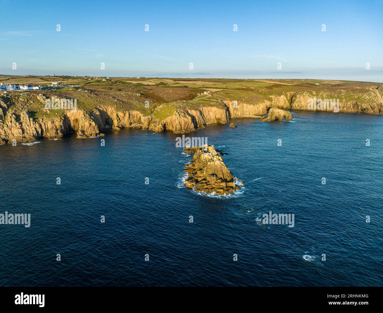Aerial view of Land's End Rocky coastline Cornwall, England, on the ...